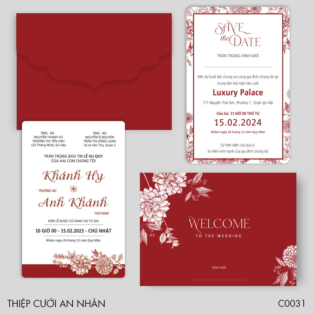 Thiệp cưới tone đỏ - mẫu C0031